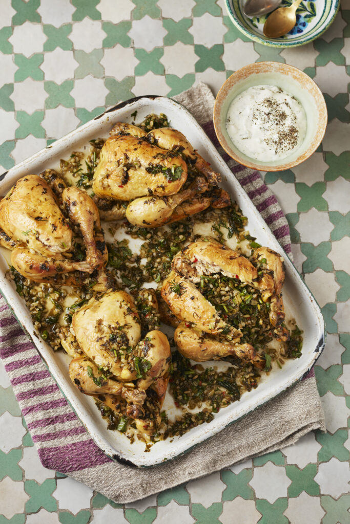 Poussin stuffed with green-herbed freekeh - Zaytoun